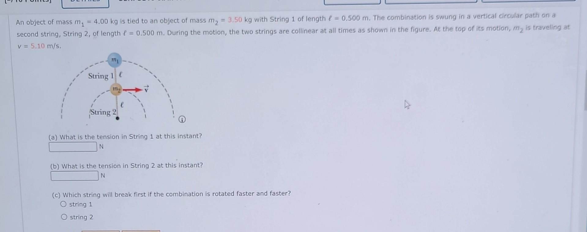 Solved An Object Of Mass M1 4 00 Kg Is Tied To An Object Of