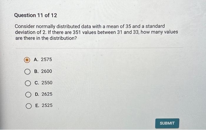 Solved Question 11 of 12 Consider normally distributed data | Chegg.com