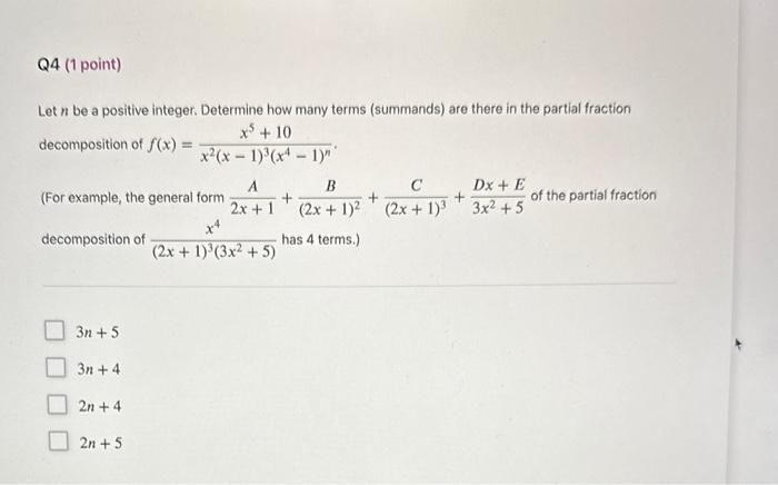Solved Let n be a positive integer. Determine how many terms | Chegg.com