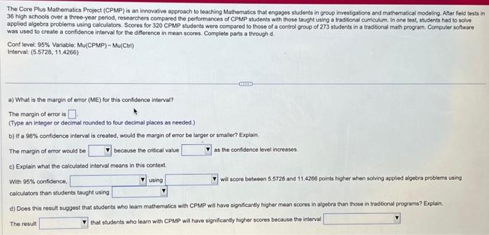 Solved The Core Plus Mathematics Project (CPMP) is an | Chegg.com