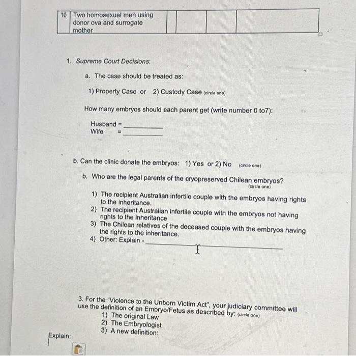 Directions IVF laws. Read each situation and record | Chegg.com