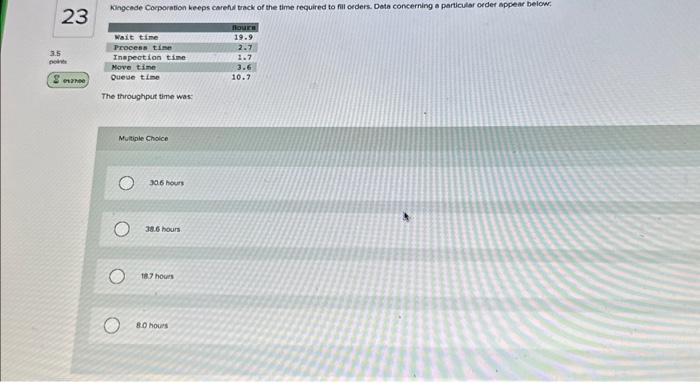 Solved The throughput time was: Muliple Choice 39.6 hases | Chegg.com