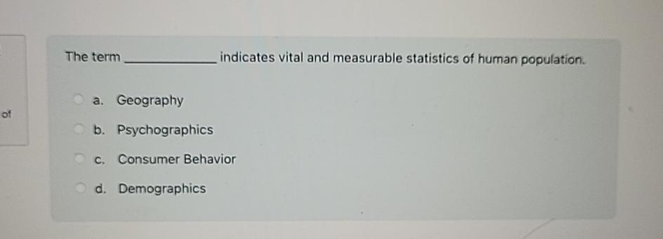 Solved The term indicates vital and measurable statistics of | Chegg.com