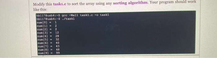 Solved Modify this taski.e to sort the array using any | Chegg.com