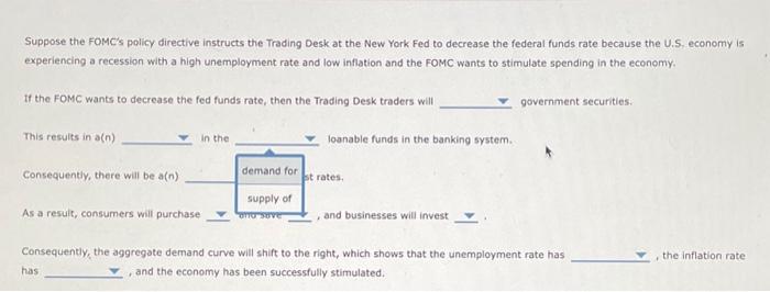 Solved Suppose the FOMC's policy directive instructs the | Chegg.com