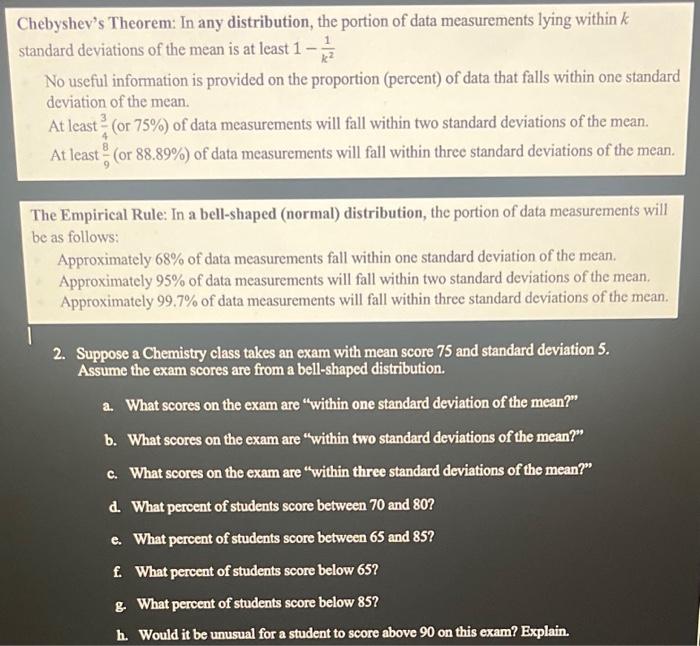 Solved Chebyshev's Theorem: In any distribution, the portion | Chegg.com