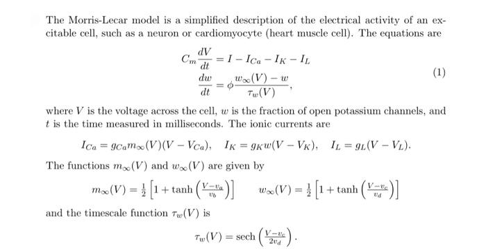 Solved Cm The Morris-Lecar model is a simplified description | Chegg.com
