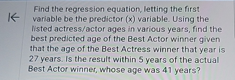 Find The Regression Equation Letting The First