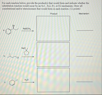 Solved For each reaction below, provide the product(s) ﻿that | Chegg.com