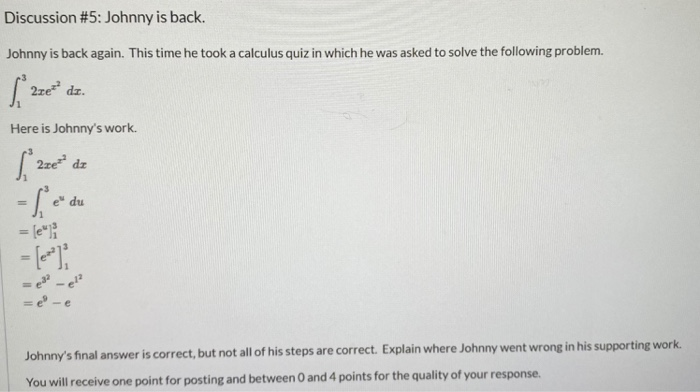 Solved Discussion #5: Johnny is back. Johnny is back again. | Chegg.com