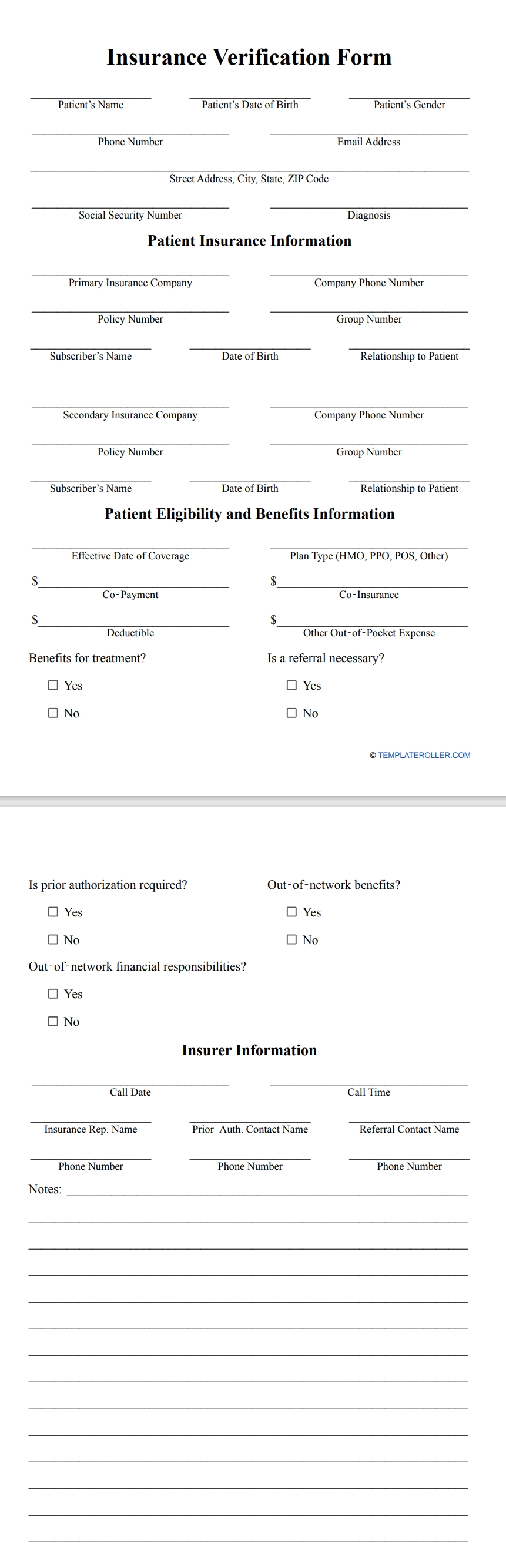 Insurance Verification FormPatient Eligibility and | Chegg.com