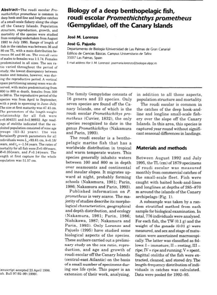 Solved Biology of a deep benthopelagic fish, roudi escolar | Chegg.com