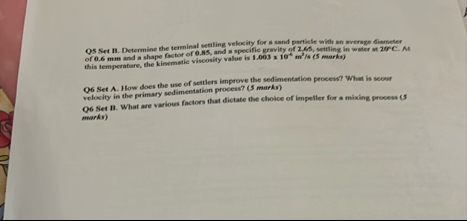 Solved Q5 ﻿Set 13. ﻿Determine the terminal setiling velocity | Chegg.com