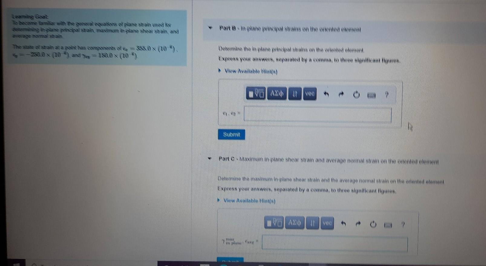 Part A - Equivalent in-plane strains on the oriented | Chegg.com