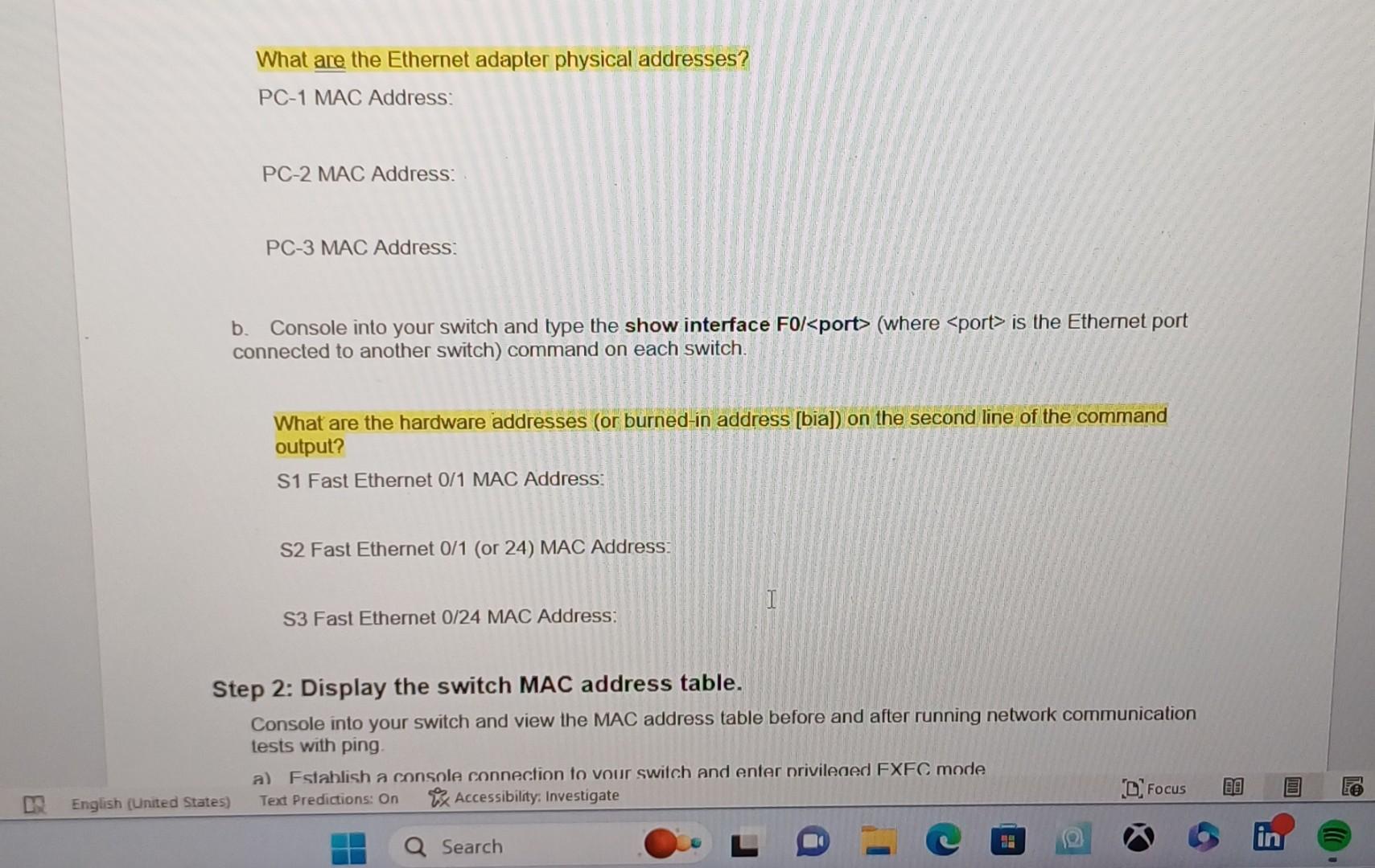 Solved tep 2: Display the switch MAC address table. | Chegg.com