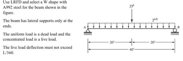 Solved Use LRFD and select a W shape with A992 steel for the | Chegg.com