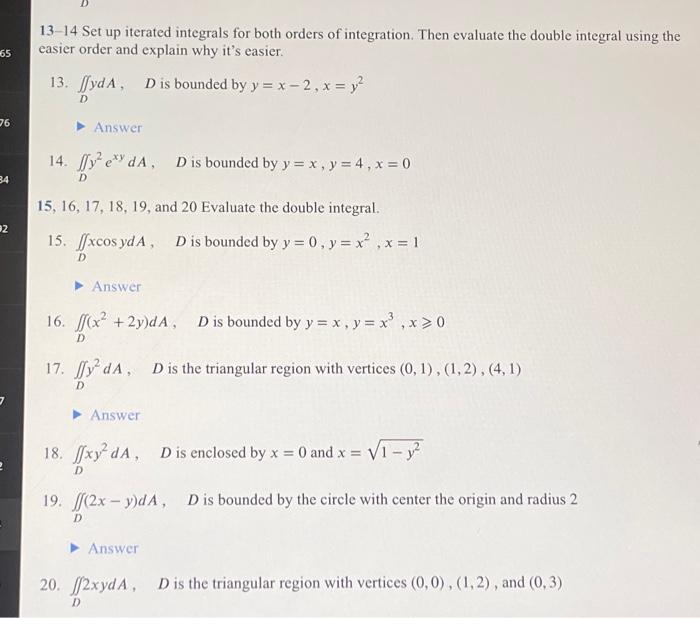 Solved 13-14 Set up iterated integrals for both orders of | Chegg.com