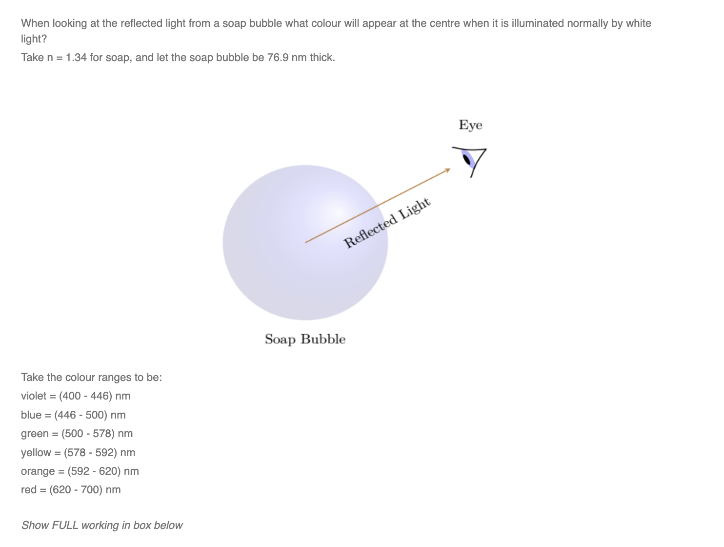 Solved When looking at the reflected light from a soap | Chegg.com