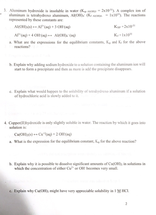 Solved - Pre-Lab: Experiment 1; Chemical Equilibrium 1. | Chegg.com