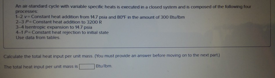 Solved An air-standard cycle with variable specific heats is | Chegg.com