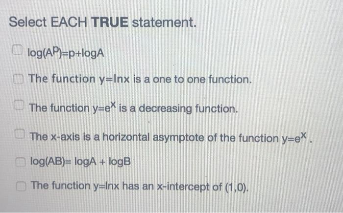 Solved Select EACH TRUE statement. log(AP)=p+loga The | Chegg.com