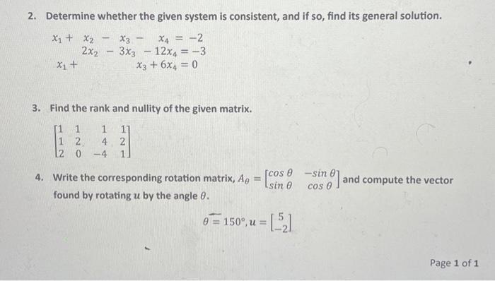 Solved 2. Determine whether the given system is consistent, | Chegg.com