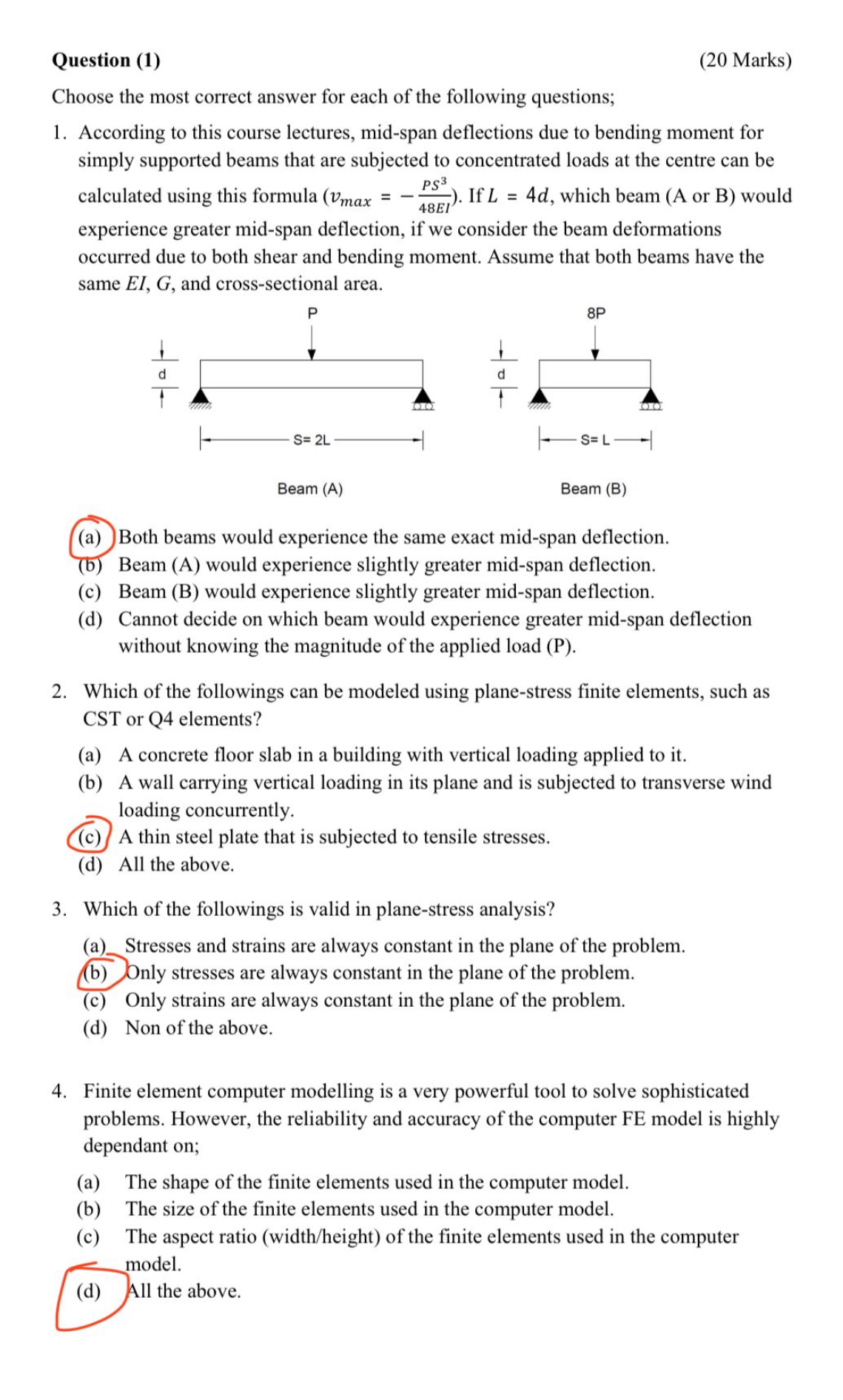 Solved Question (1)(20 ﻿Marks)Choose the most correct answer | Chegg.com