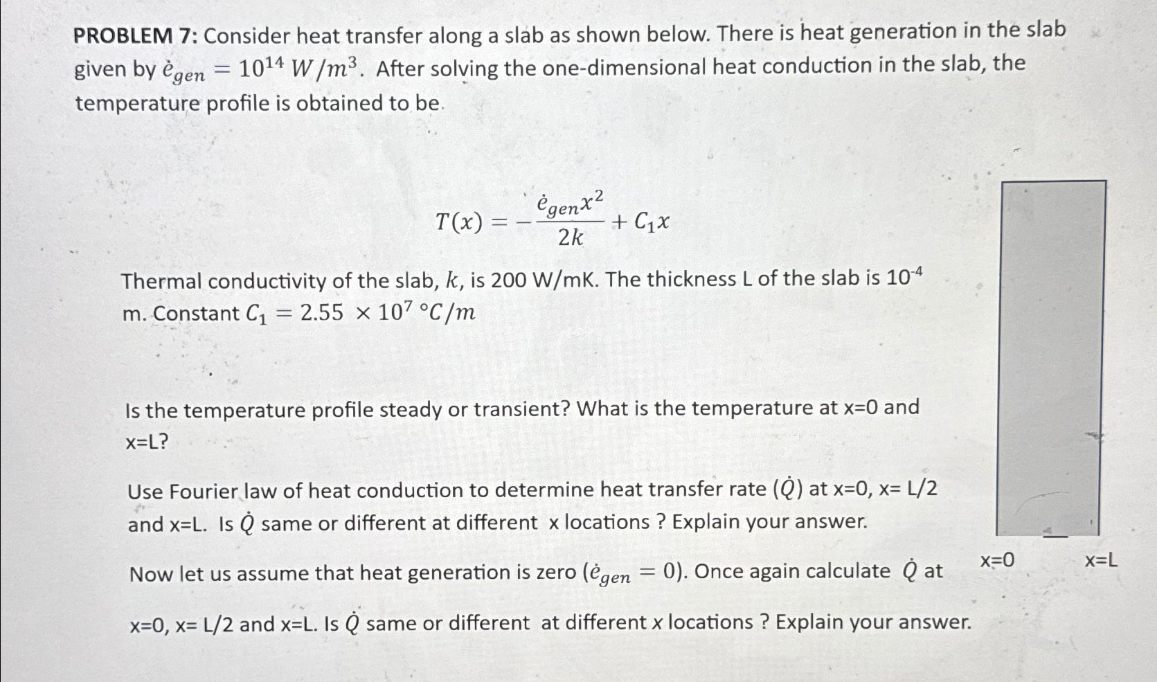 Solved PROBLEM 7: Consider heat transfer along a slab as | Chegg.com