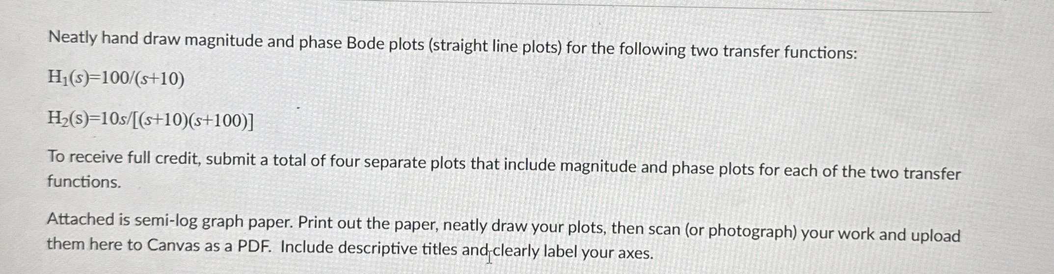 Solved Neatly hand draw magnitude and phase Bode plots | Chegg.com
