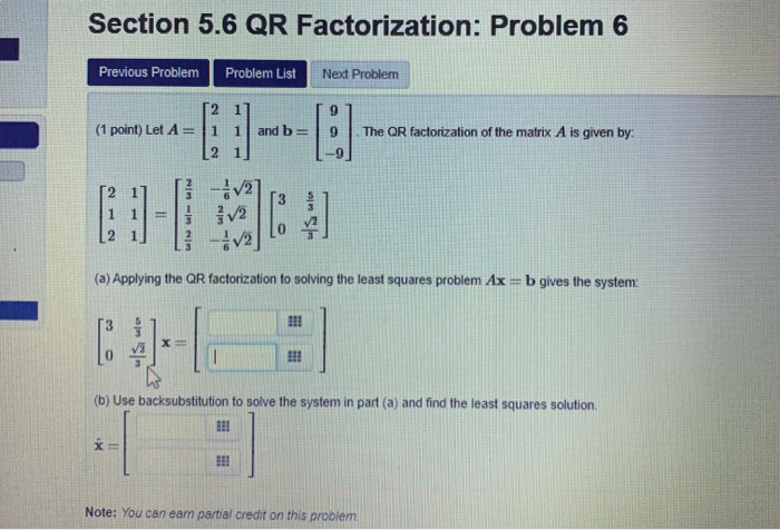 Solved Section 5 6 Qr Factorization Problem 6 Previous
