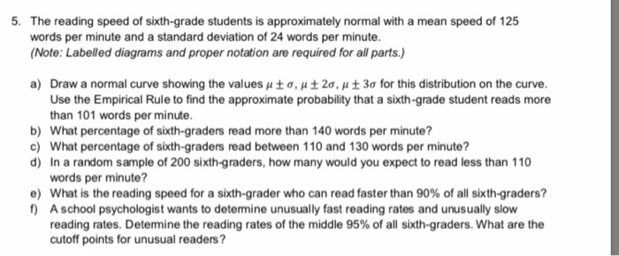 Solved 5. The reading speed of sixth-grade students is | Chegg.com