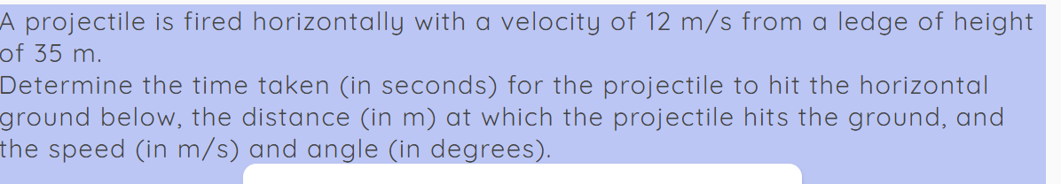 Solved A projectile is fired horizontally with a velocity of | Chegg.com