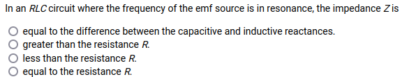 Solved In an RLC ﻿circuit where the frequency of the emf | Chegg.com