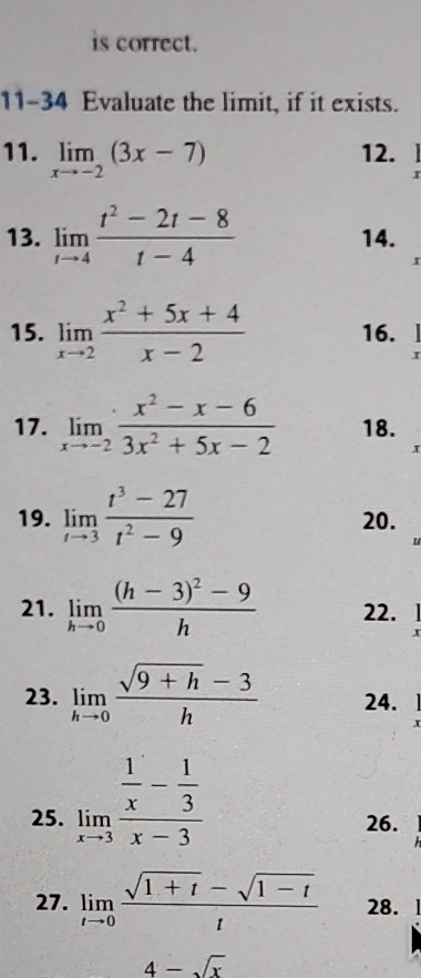 Solved is correct. 11-34 Evaluate the limit, if it exists. | Chegg.com