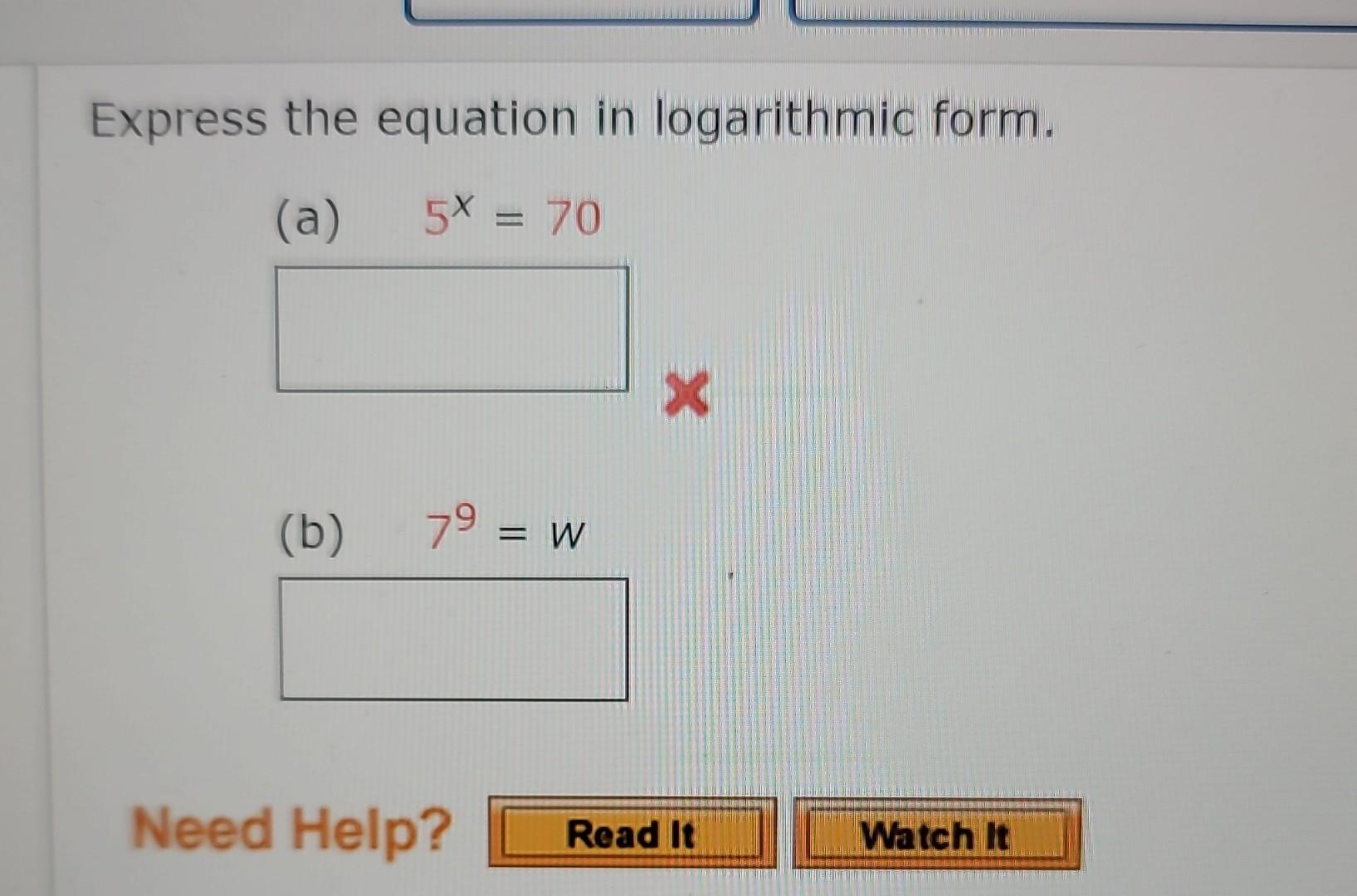 Solved Express the equation in logarithmic form. (a) 5x=70 | Chegg.com