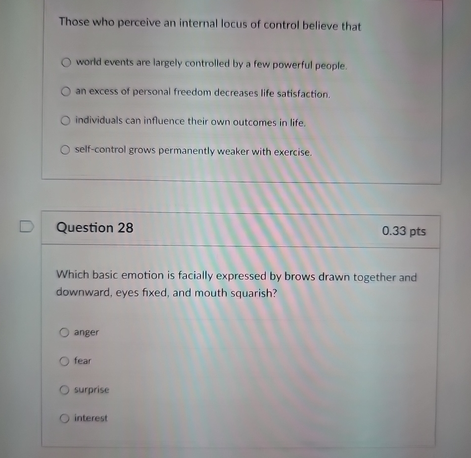 Solved Those who perceive an internal locus of control | Chegg.com