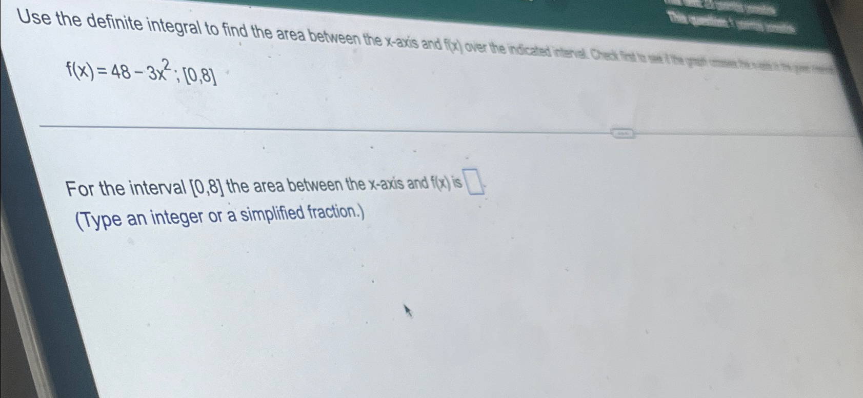 Solved f(x)=48-3x2;[0,8]For the interval 0,8 ﻿the area | Chegg.com