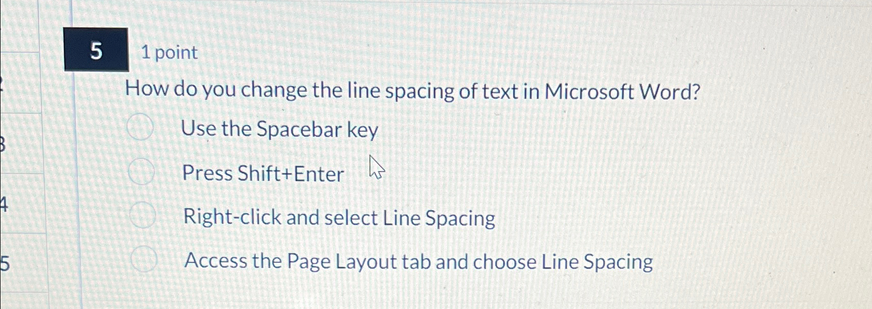Solved 51 ﻿pointHow do you change the line spacing of text | Chegg.com