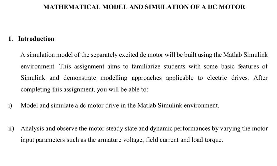 Solved MATHEMATICAL MODEL AND SIMULATION OF A DC | Chegg.com