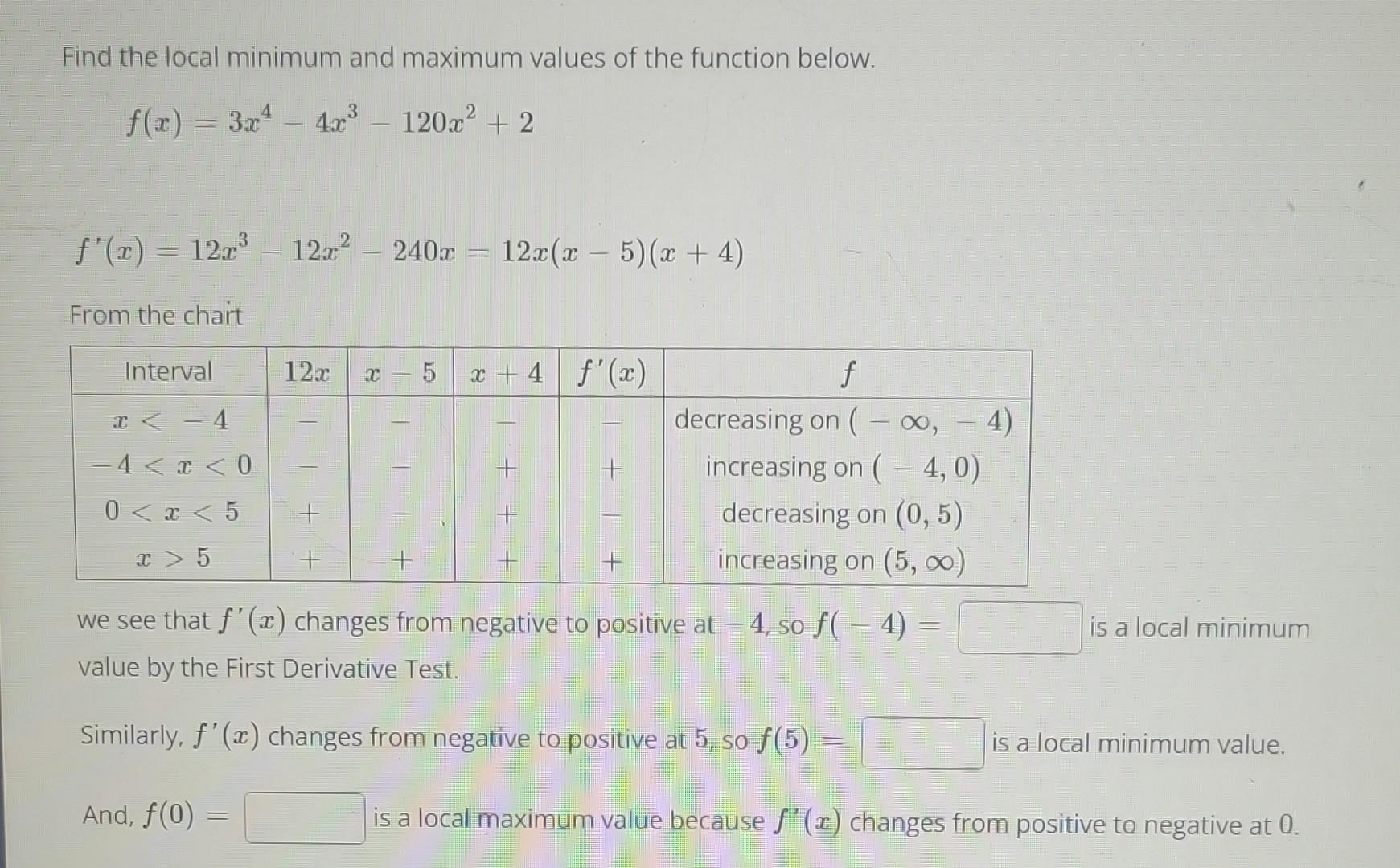 Solved Find the local minimum and maximum values of the | Chegg.com