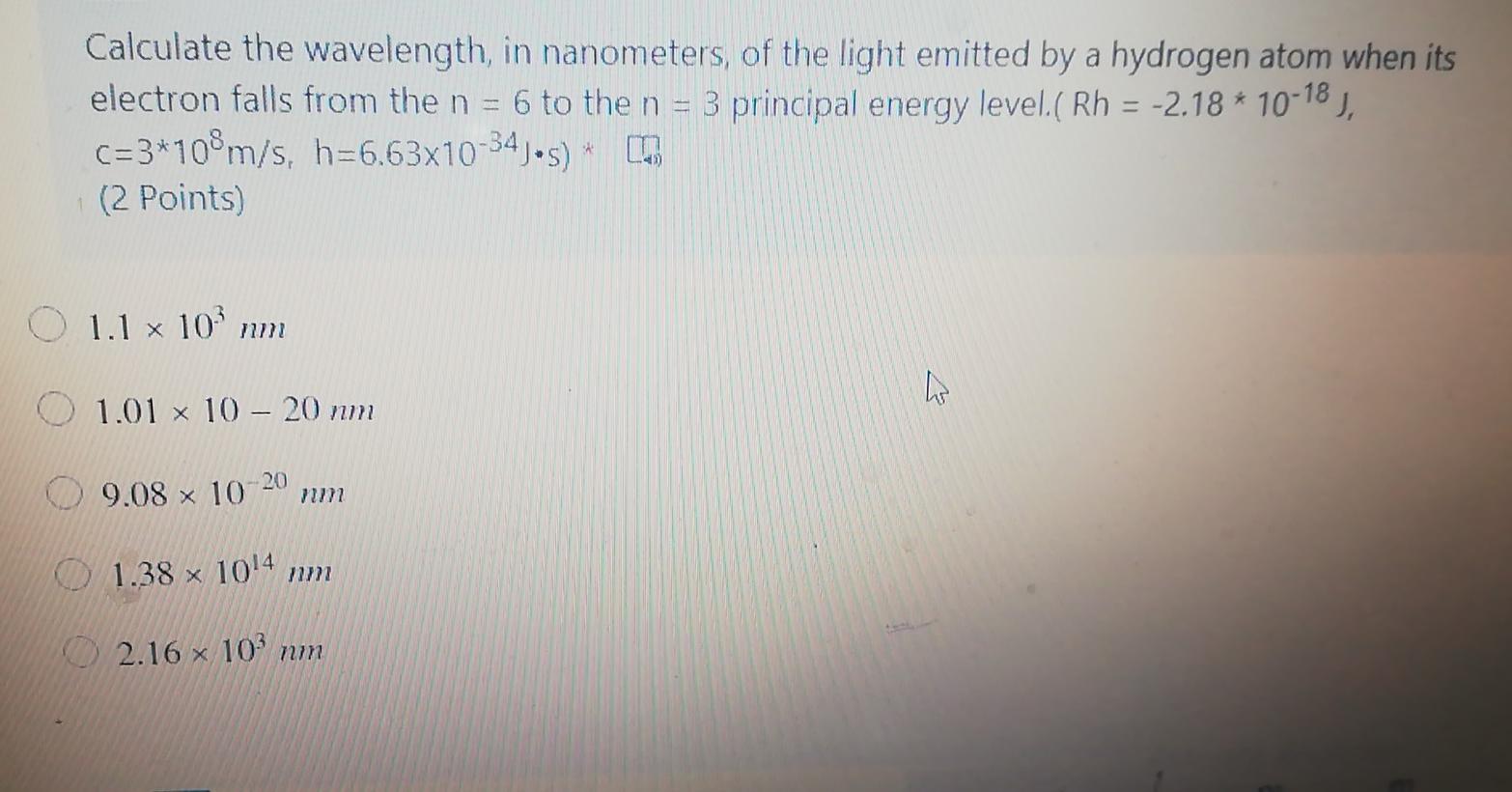 Solved Calculate the wavelength, in nanometers, of the light | Chegg.com