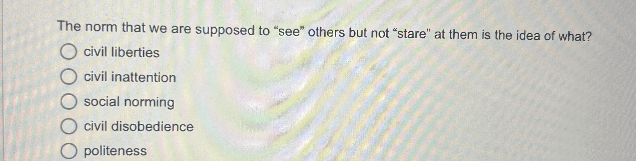 Solved The norm that we are supposed to "see" others but not | Chegg.com
