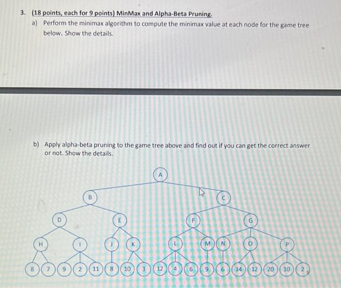 Solved 3. (18 points, each for 9 points) MinMax and | Chegg.com