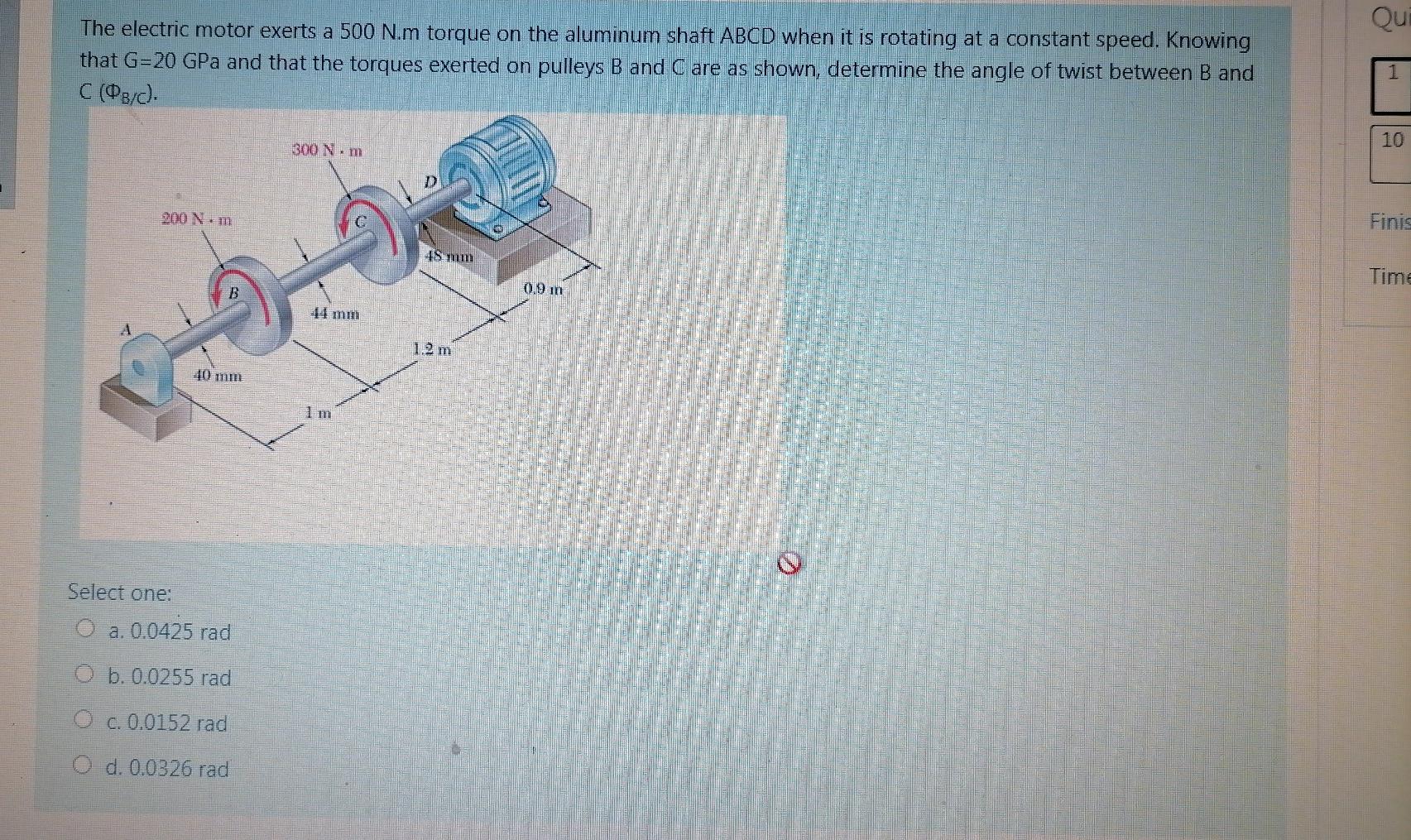 Solved Qui The electric motor exerts a 500 Nm torque on the | Chegg.com