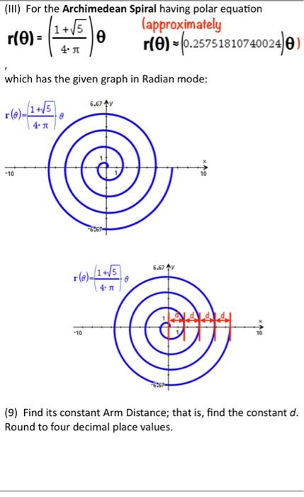 Solved (III) For the Archimedean Spiral having polar | Chegg.com