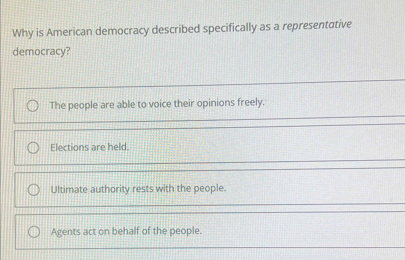 Solved Why is American democracy described specifically as a | Chegg.com