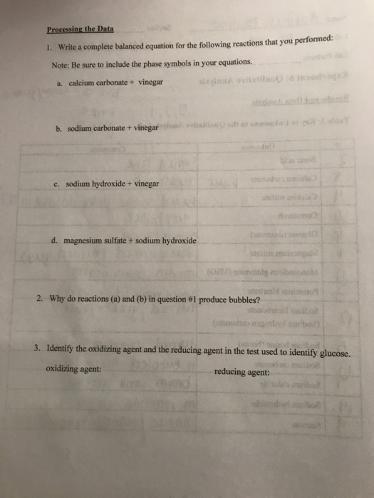 Solved Processing the Data 1. Write a complete balanced | Chegg.com
