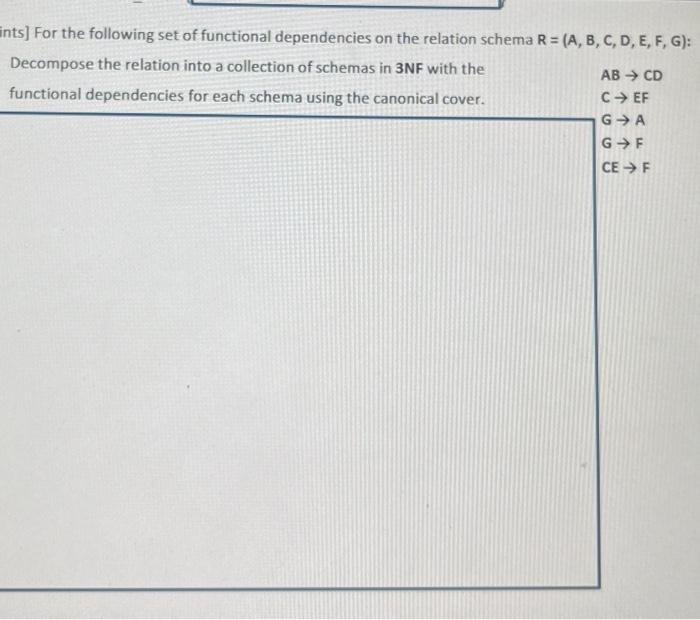 Solved nts] For the following set of functional dependencies | Chegg.com