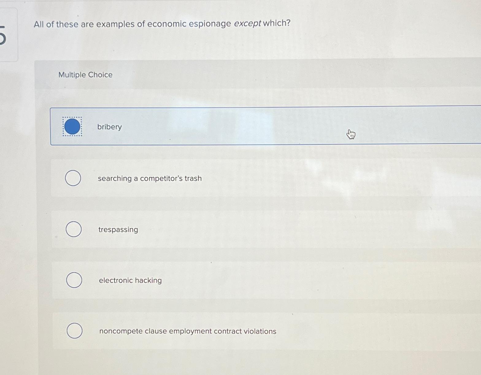 Solved All of these are examples of economic espionage | Chegg.com