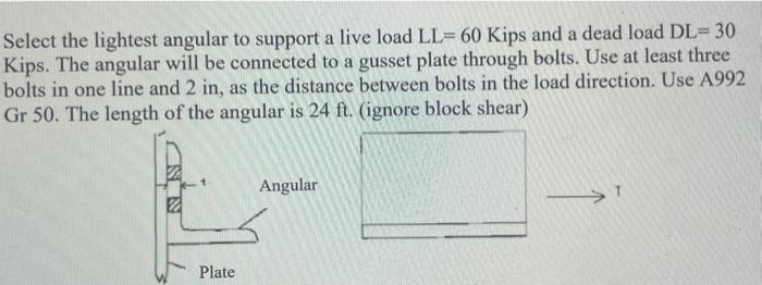 Solved Select the lightest angular to support a live load | Chegg.com